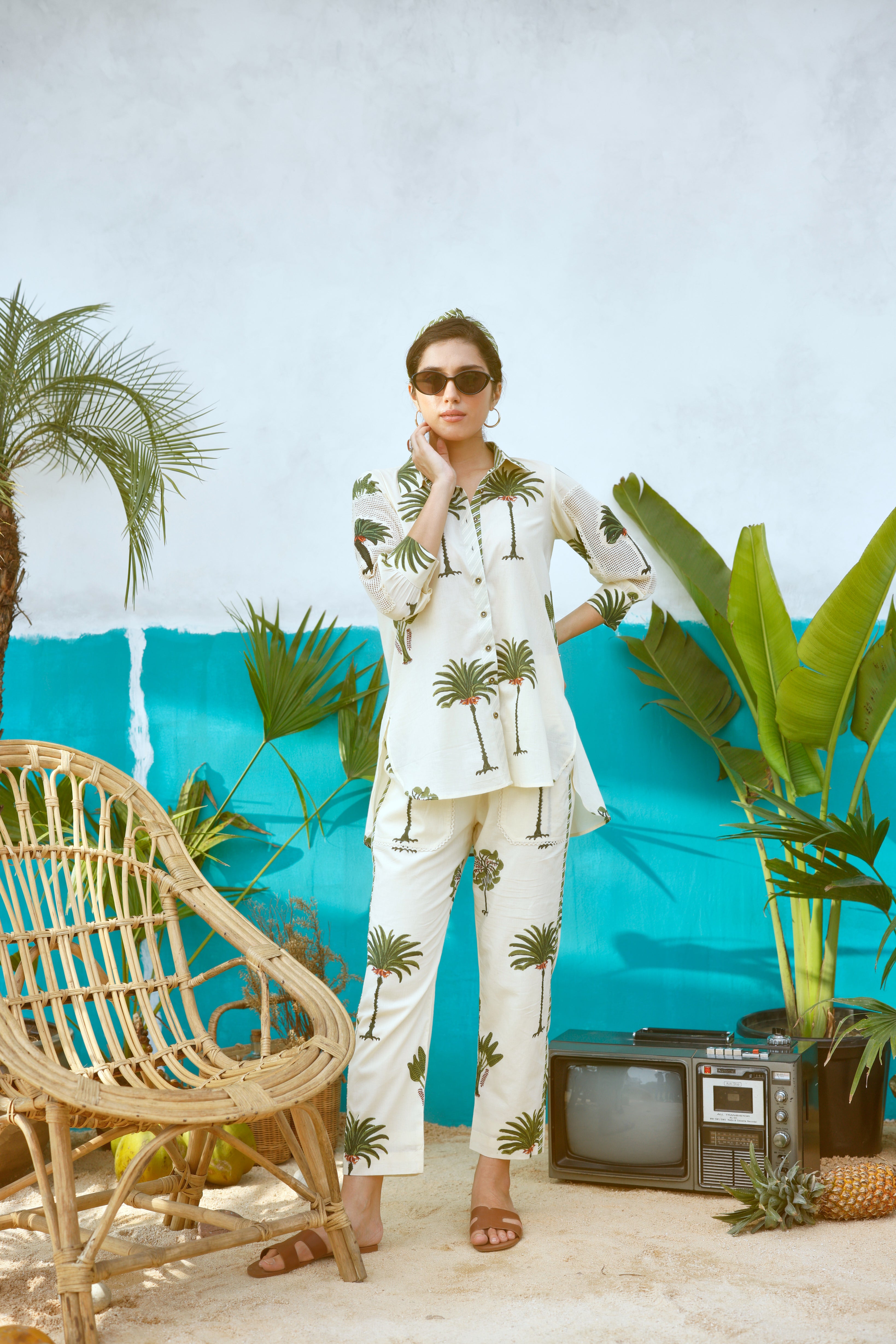 Green Palm Tree Shirt and Pant Co-ord set- Set of 2 – Tasha India