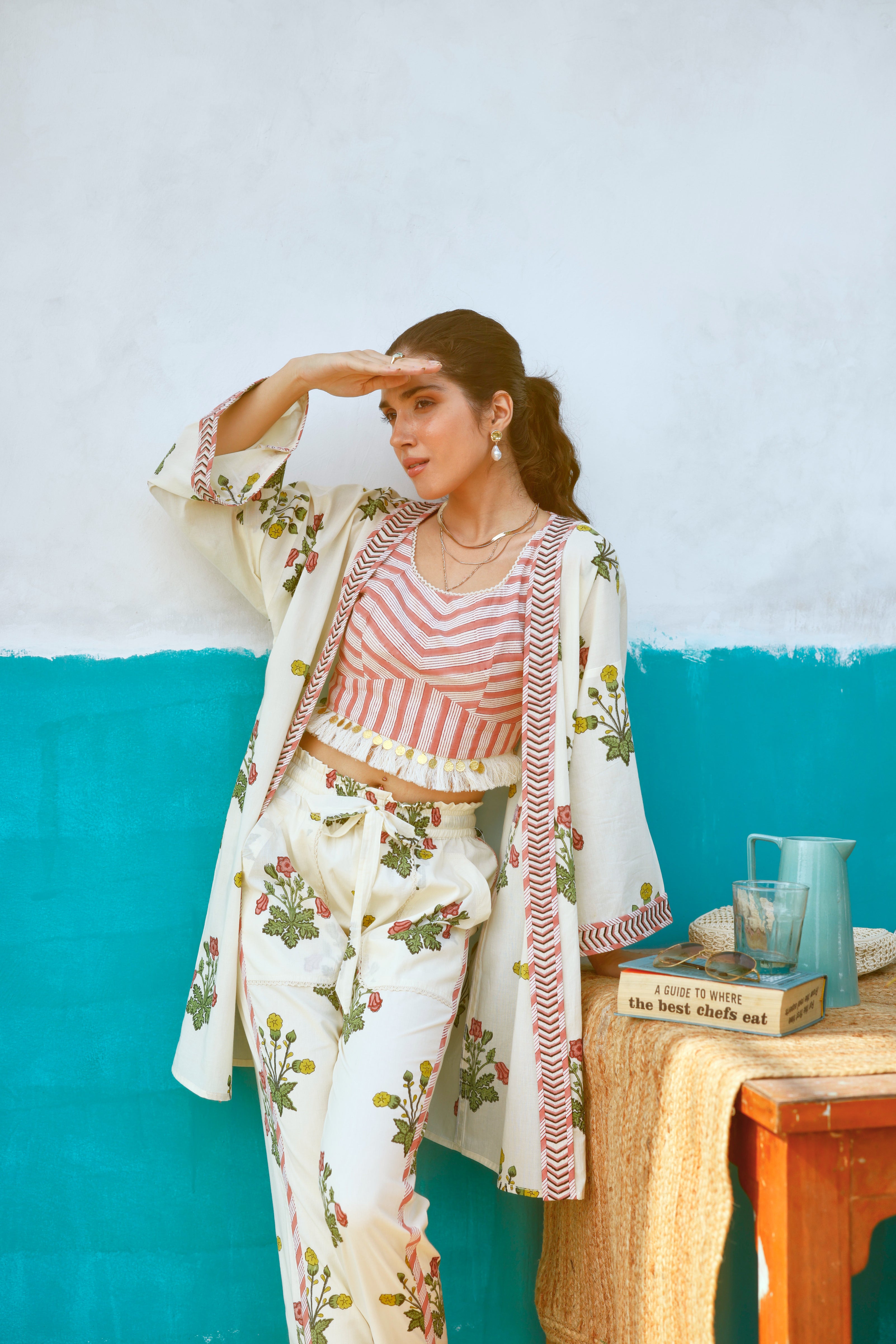 Peach and Yellow Floral Cape – Tasha India