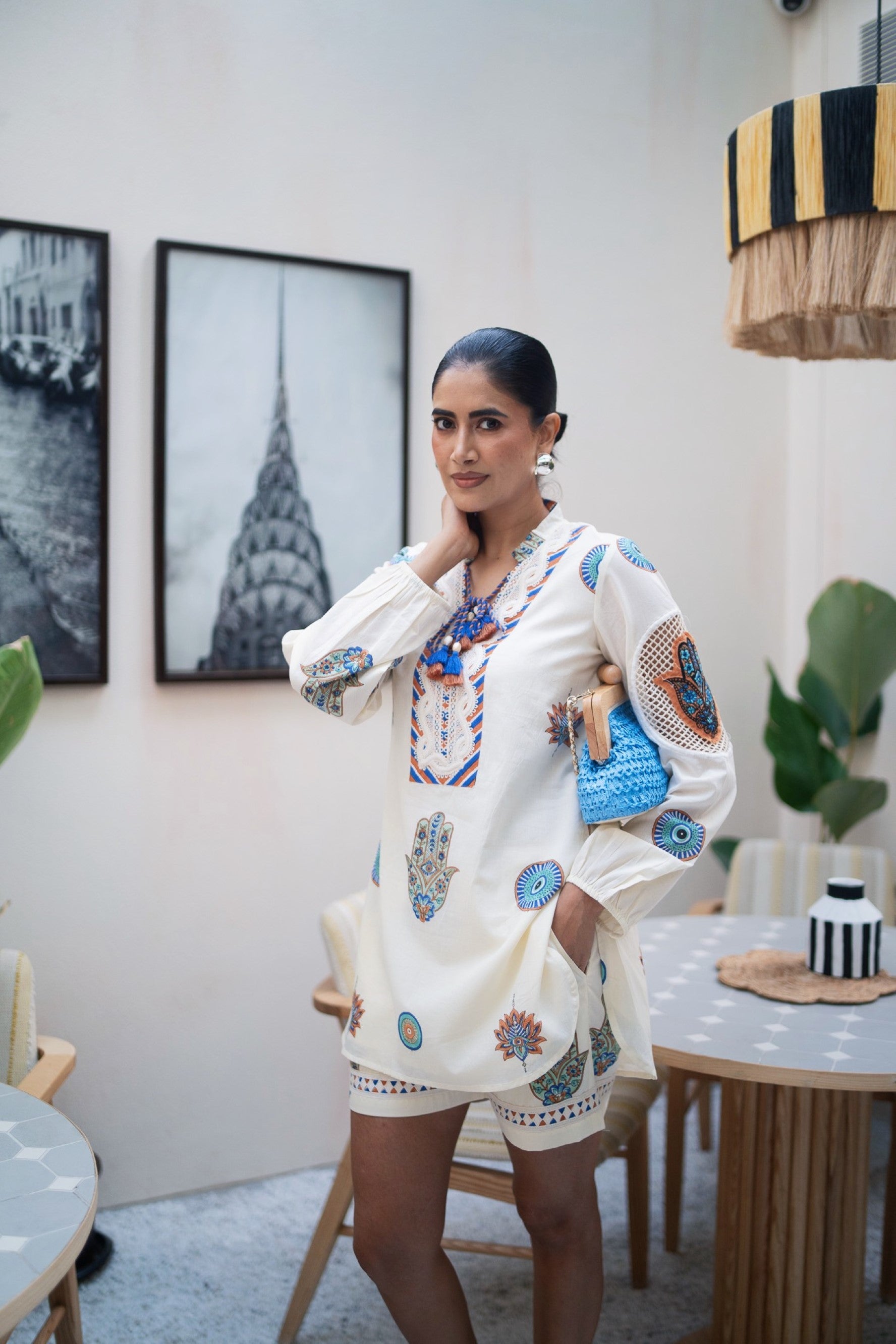 RUST & BLUE HAMZA PRINT KURTA – Tasha India