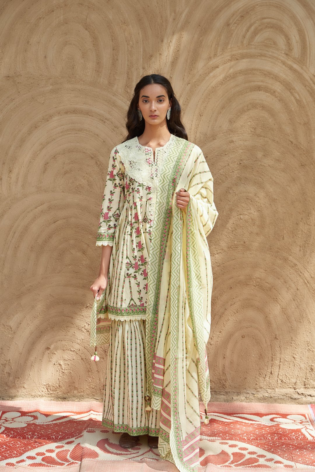 Gulnaar Short Kalidar Kurta with Gharara and Dupatta- Set of 3 – Tasha ...